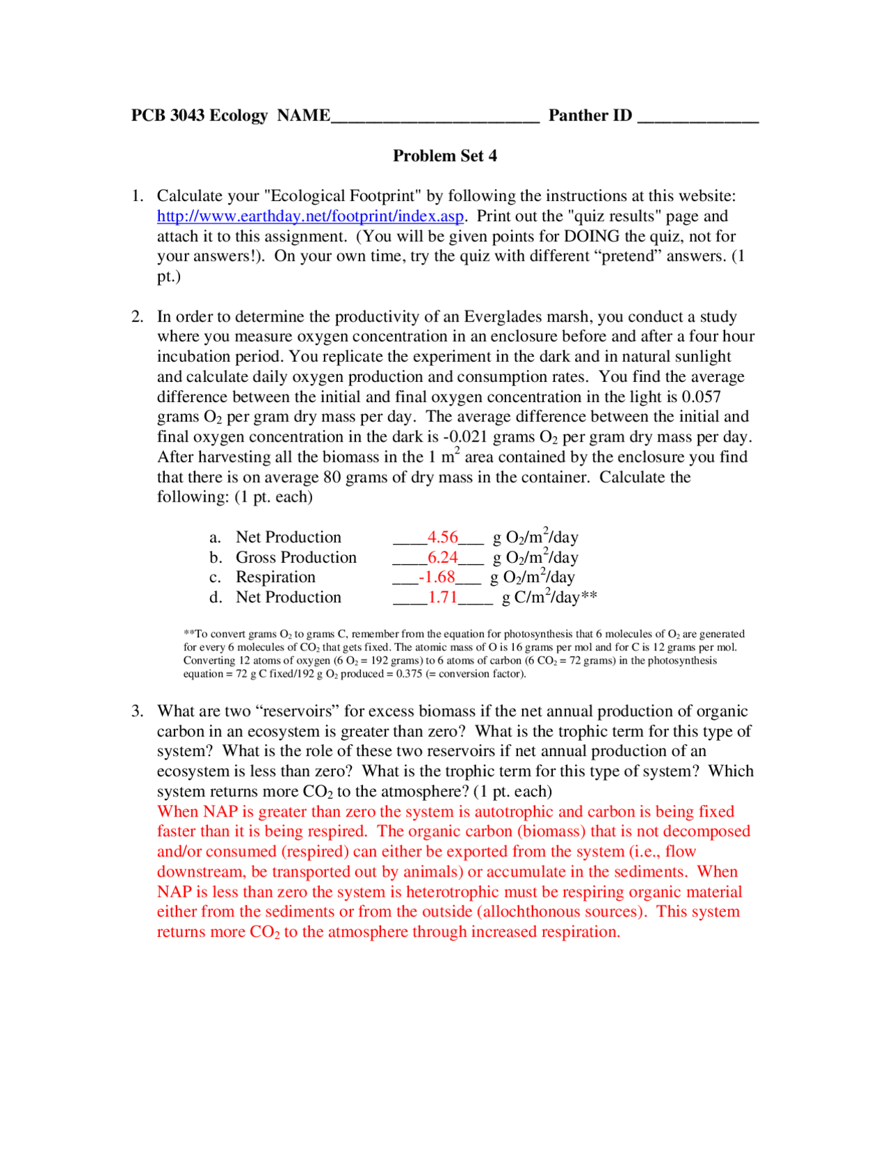 Assignment 4 Principles Of Ecology Pcb 3043 Docsity