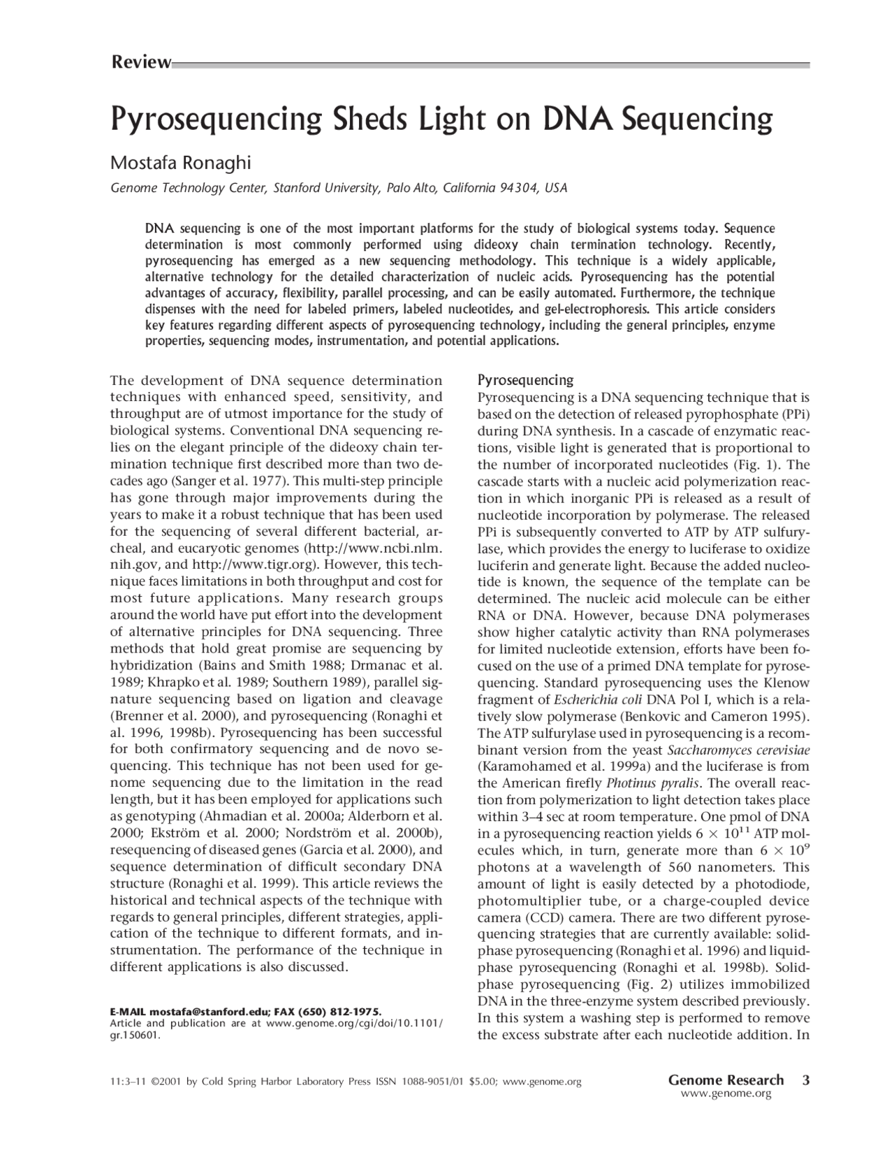 Pyrosequencing Sheds Light on DNA Sequencing - Lab | Chem 251 - Docsity
