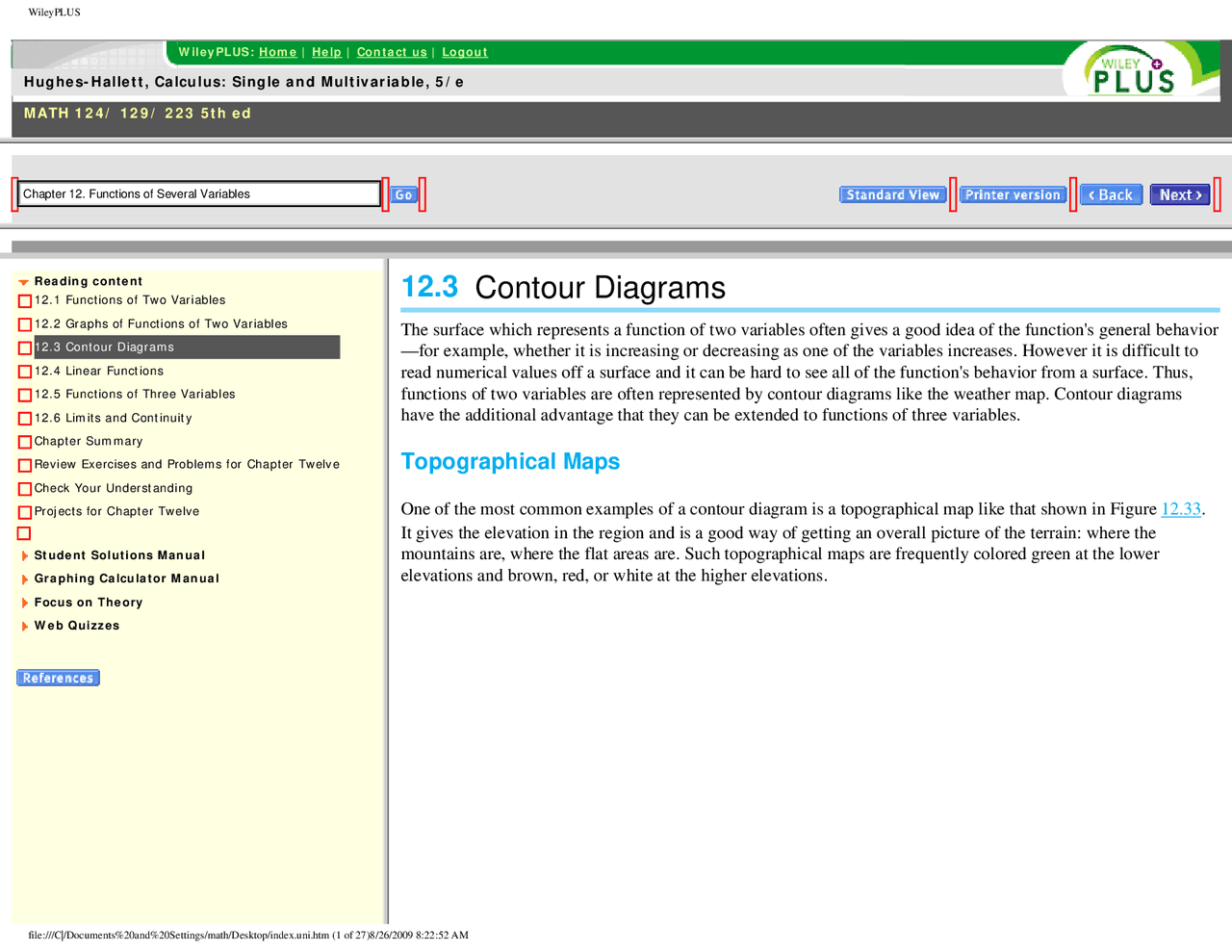 Contour Diagrams -Calculus I with Applications | MATH 124 - Docsity