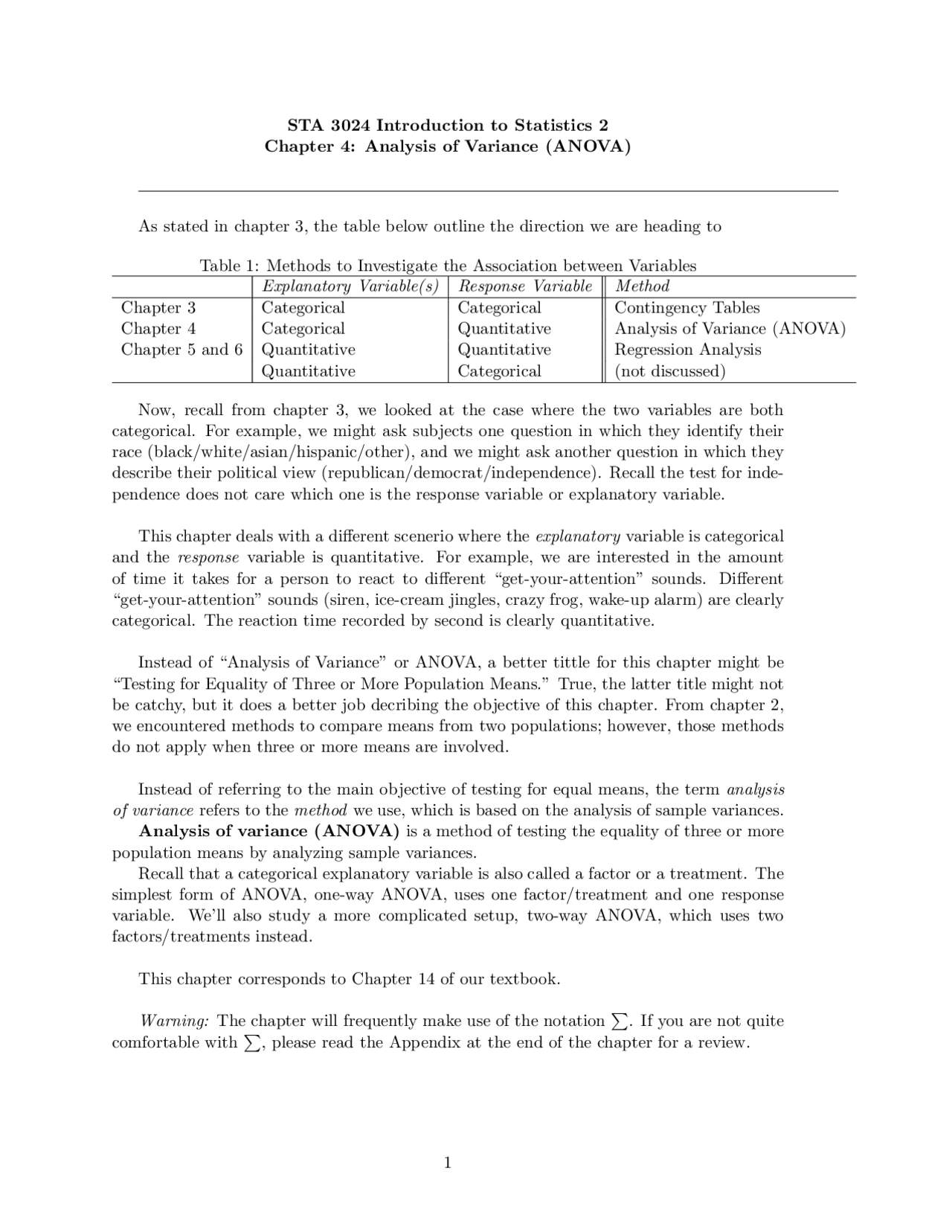 Exam 2 Notes For Anova Introduction To Statistics Ii Sta 3024 Docsity