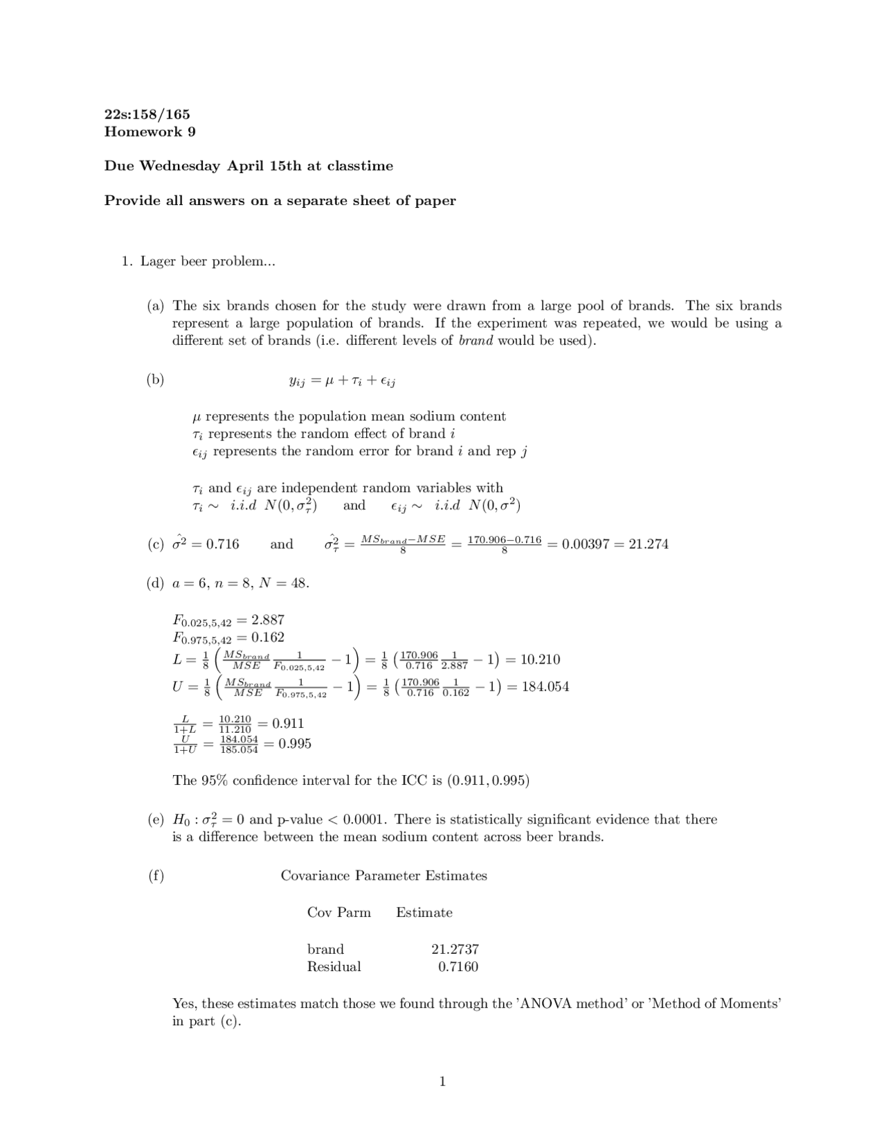 Comparing Sodium Content in Beer and Milk: Statistical Analysis | Assignments Statistics | Docsity