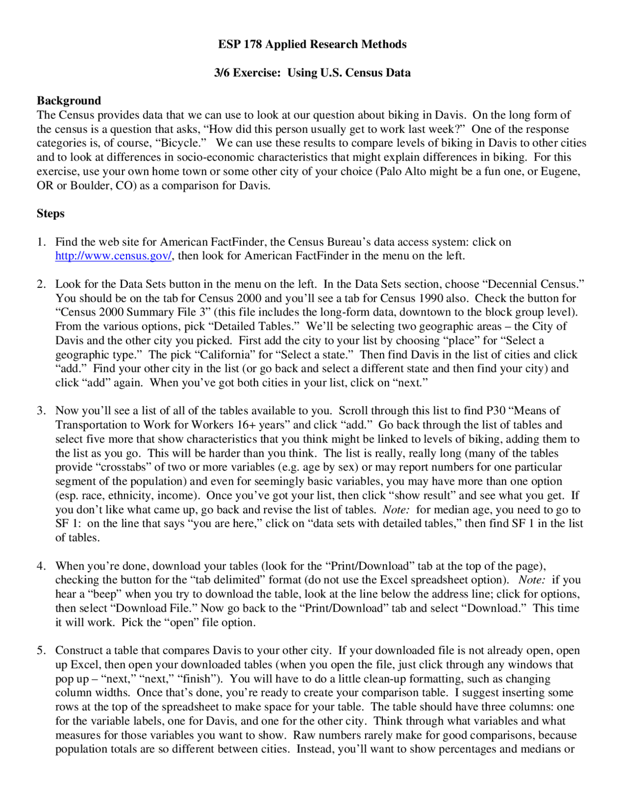 Using Us Census Data Applied Research Methods Esp 178 Docsity