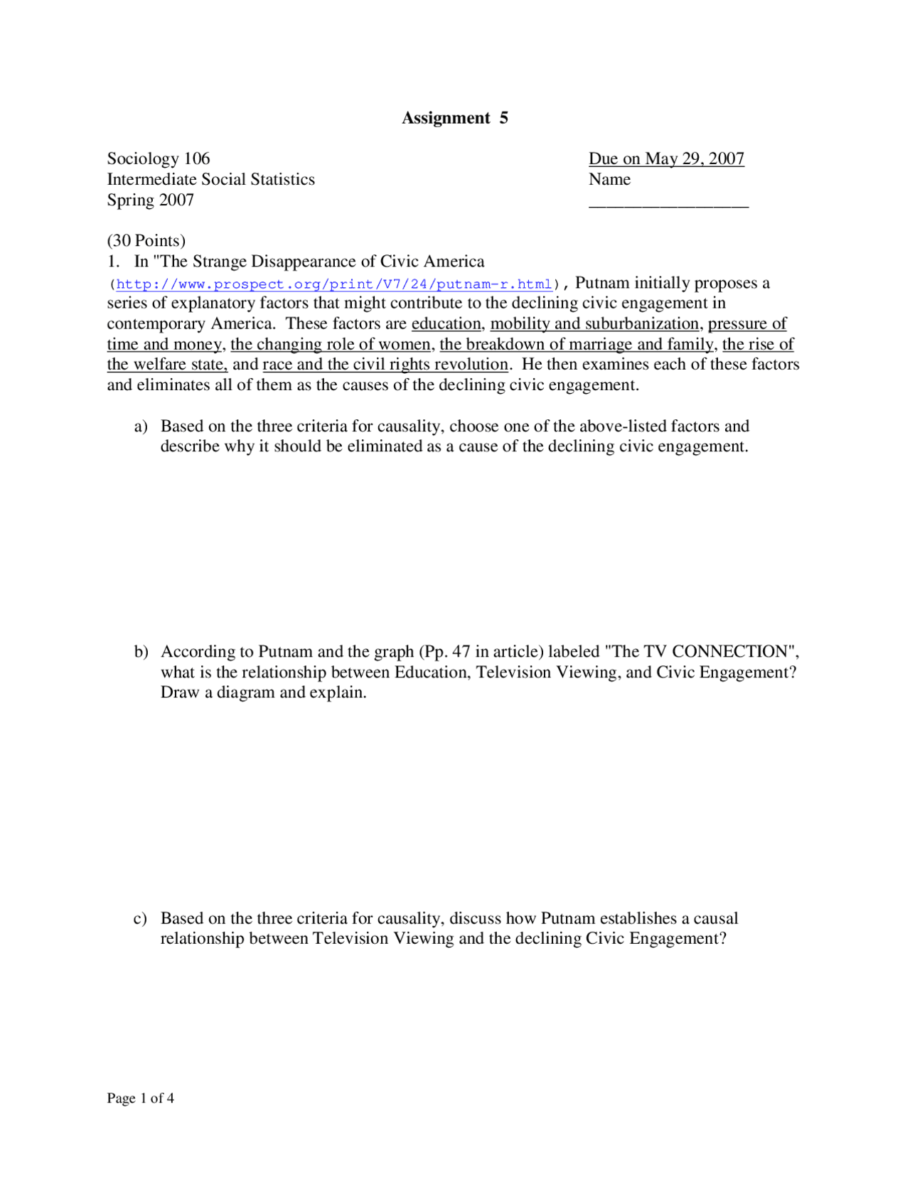 Assignment 5 For Intermediate Social Statistics Soc 106 Docsity