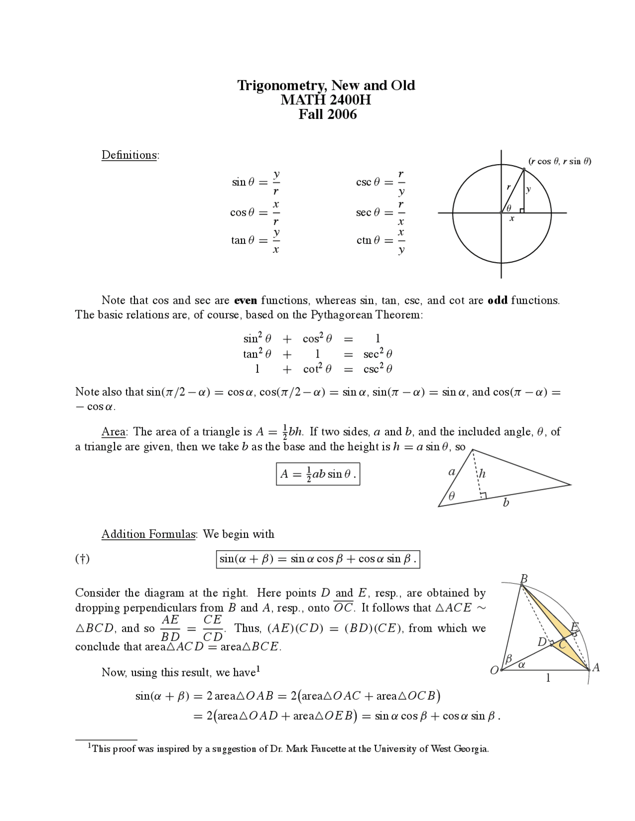 Study Materials for Trigonometry, New and Old | MATH 2400 - Docsity