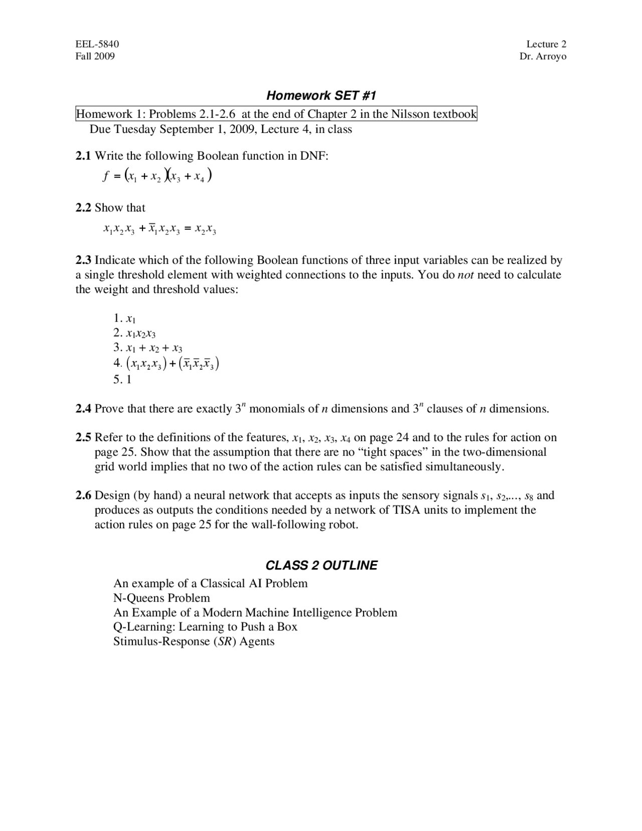 Problem Set 1 Elements Of Machine Intelligence Eel 5840 Docsity