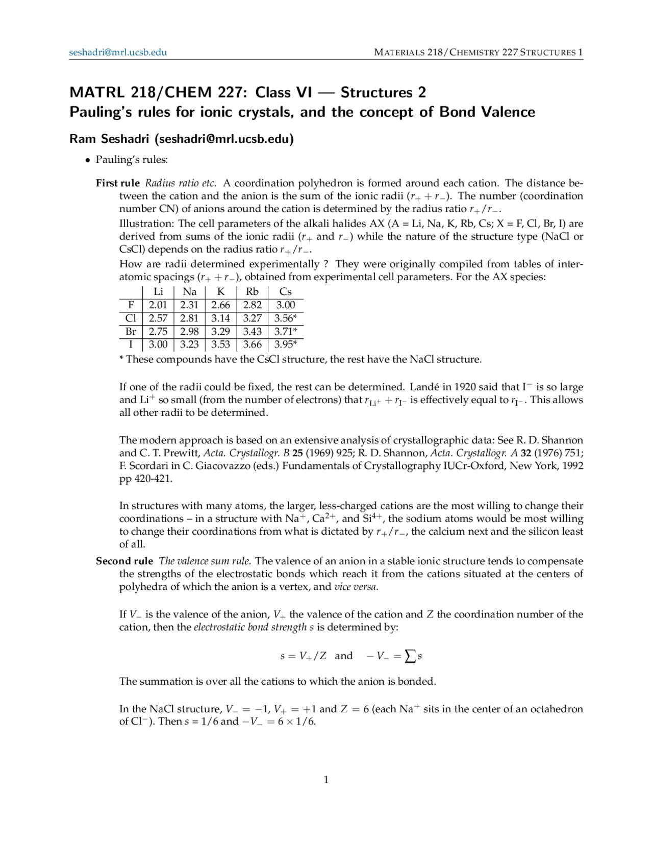 Pauling's Rules for Ionic Crystals, and the Concept of Bond Valence ...