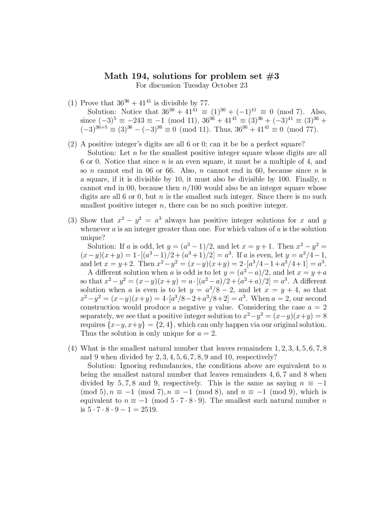 Solutions For Problem Set 3 Problem Solving Seminar Math 194 Docsity