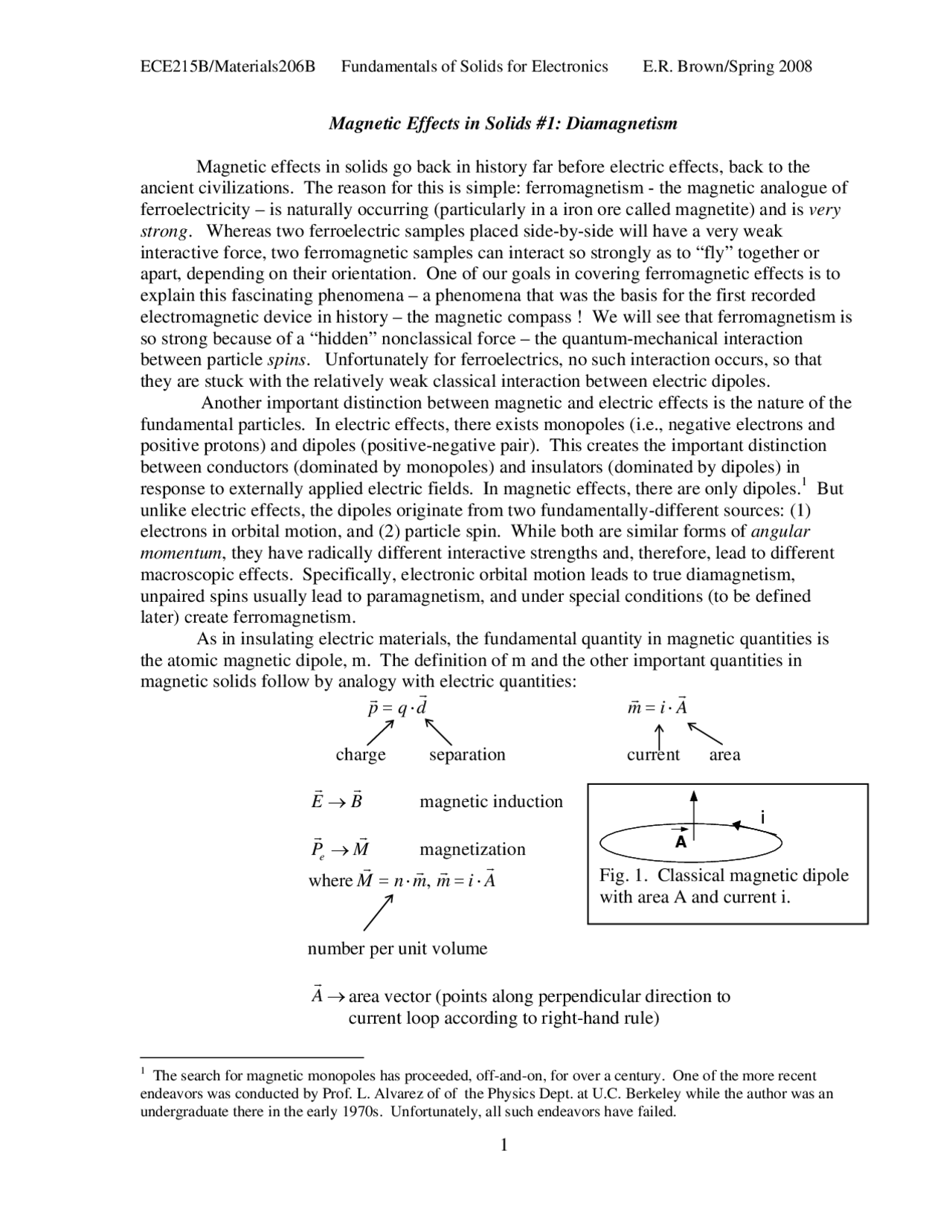 Notes On Magnetic Effects In Solids 1 Diamagnetism Esm 215 Docsity