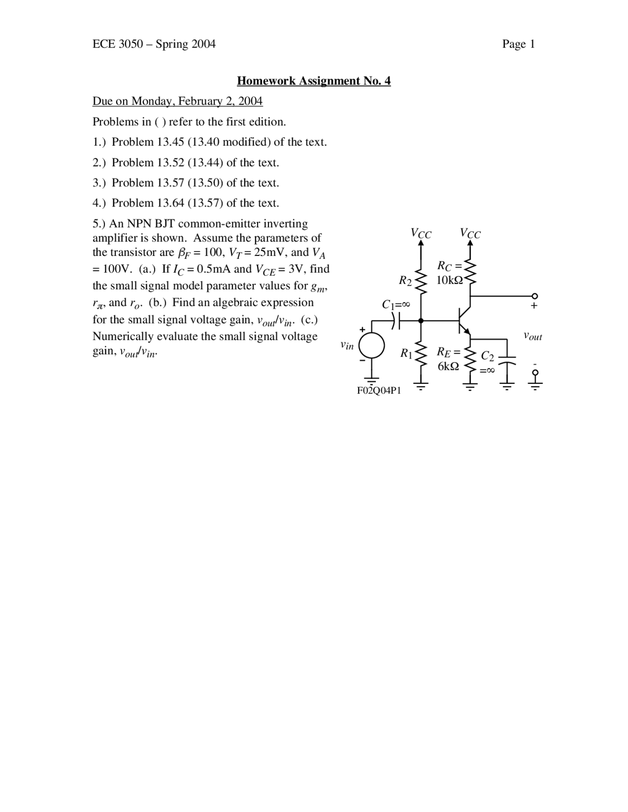 5 Problems On Capacitance Resistance Assignment 4 Ece 3050 Docsity