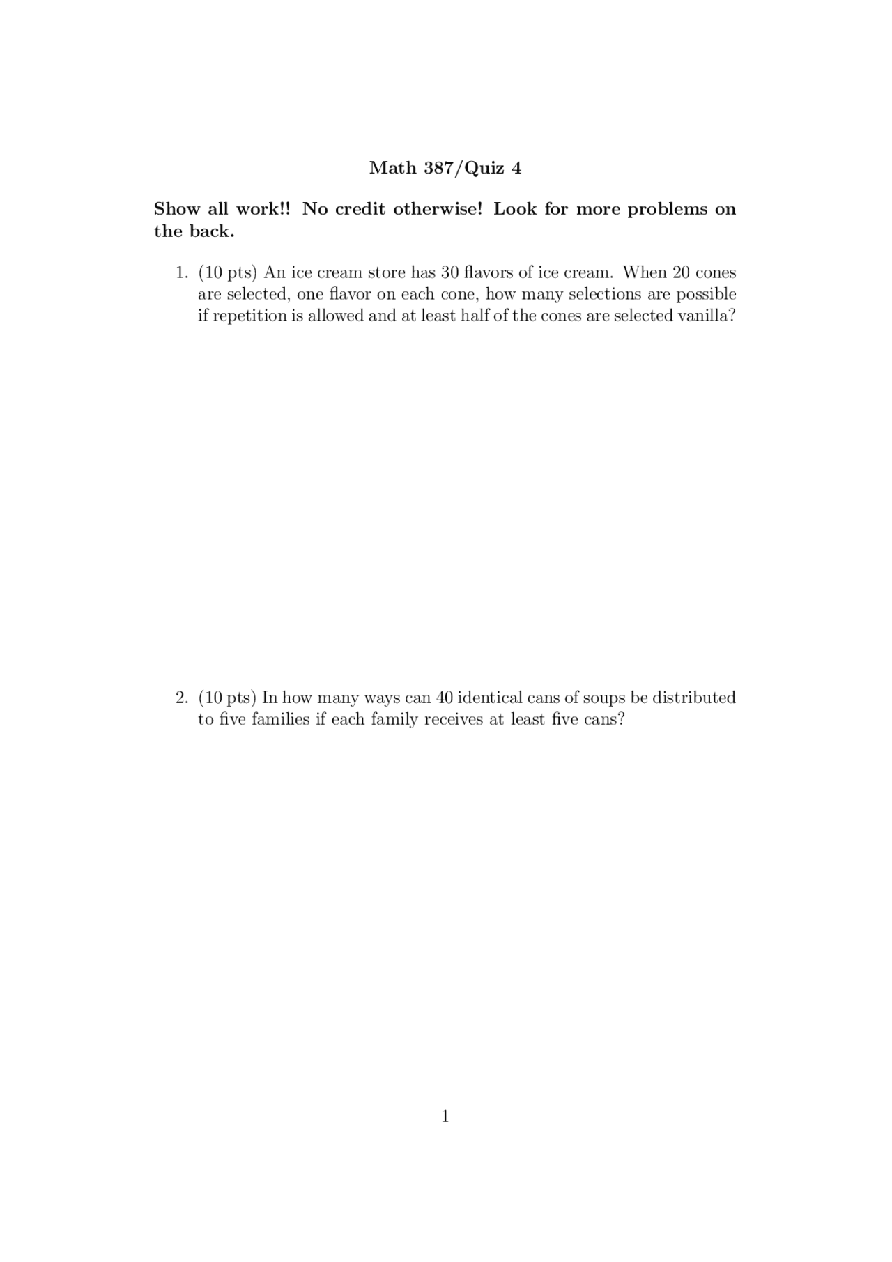 Quiz 4 Unsolved Questions Discrete Mathematics Math 387 Docsity