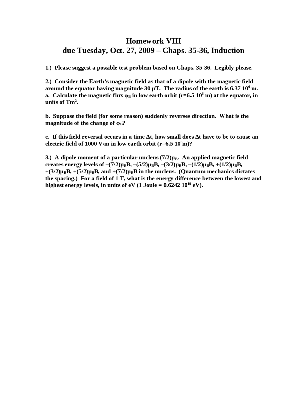 Enriched Physics With Calculus 2 Homework 8 Questions Phy 2061