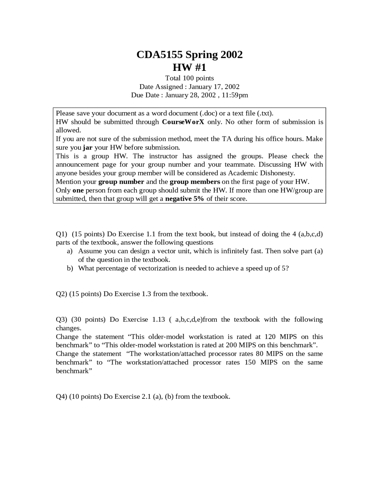 Homework 1 Computer Architecture Principles Cda 5155 Docsity
