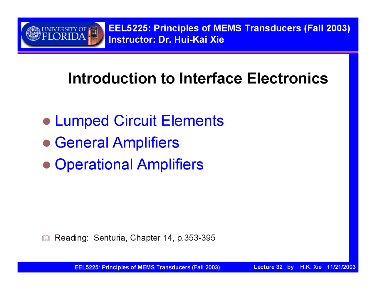 Introduction to Interface Electronics - Lecture Slides | EEL 5225 - Docsity