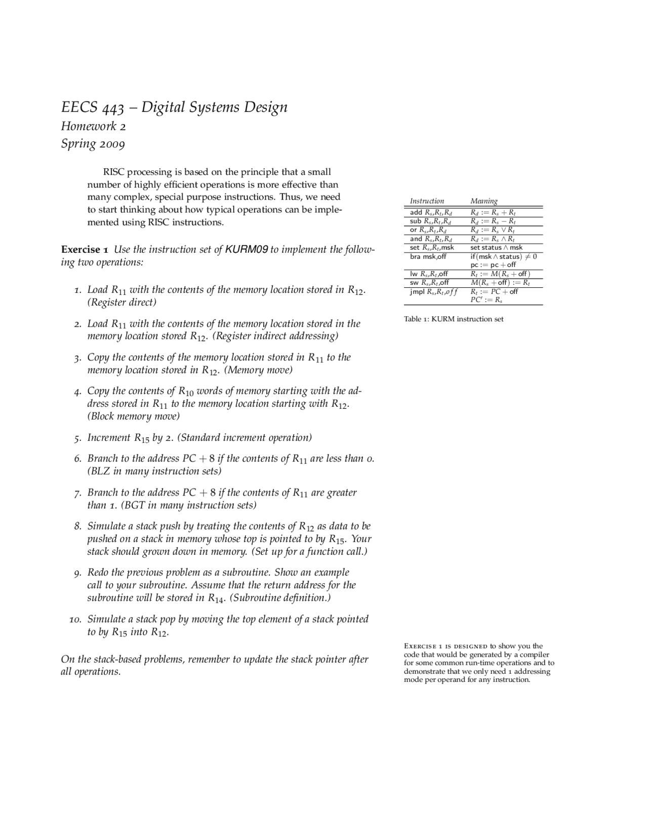 Practice Questions For Assignment 2 Digital Systems Design Eecs 443