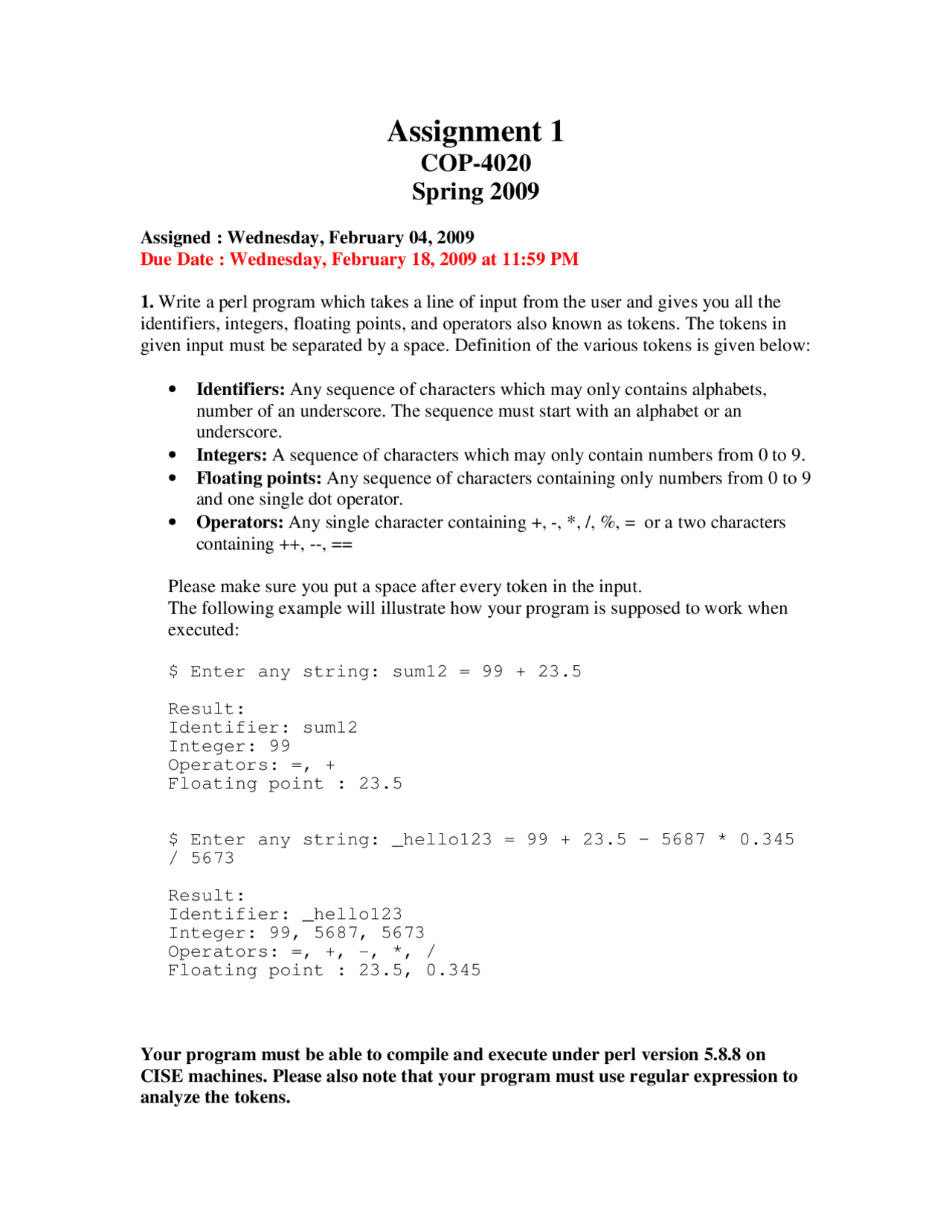 Assignment 1 For Program Languages Concepts Cop 4020 Docsity
