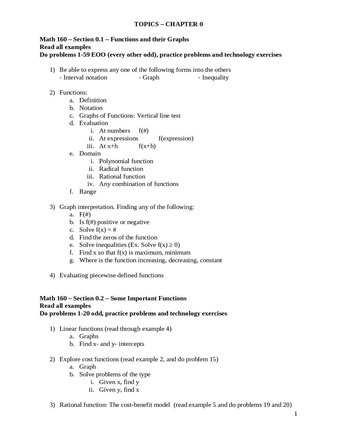 Topics Chapter 10 Functions And Their Graphs Ma 160 Docsity
