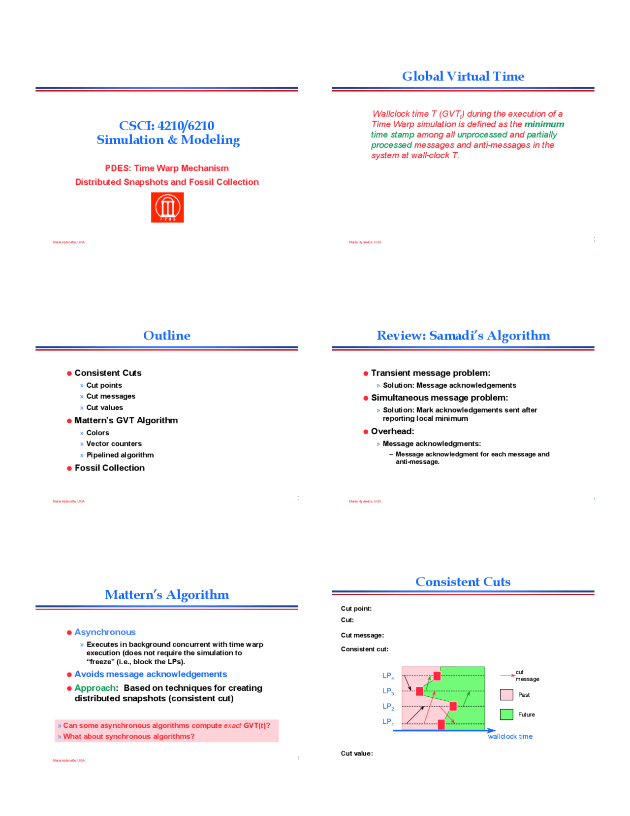 Maria Hybinette's Lecture Notes: Consistent Cuts & Global Virtual Time ...