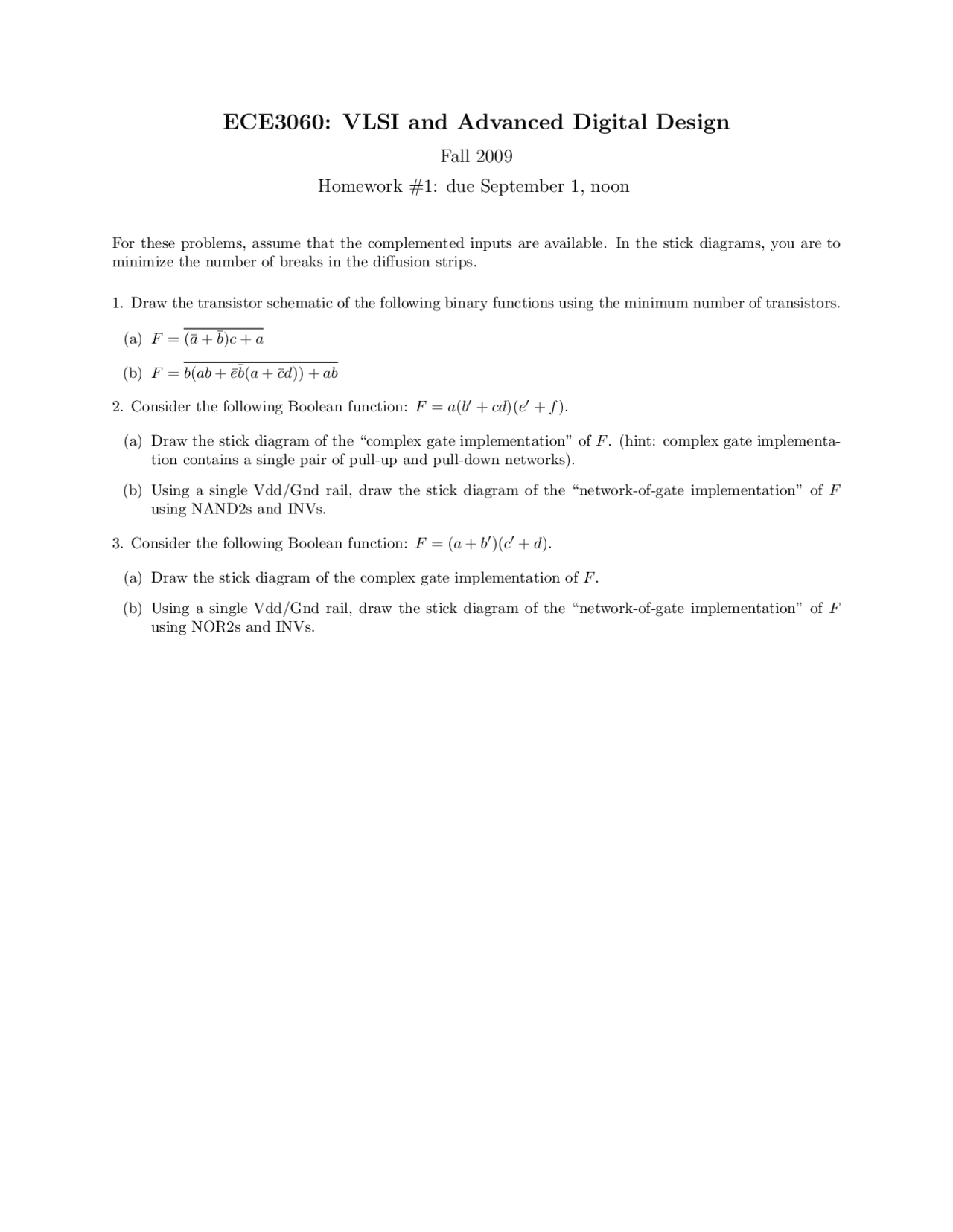 Homework 1 For Vlsi And Advanced Digital Design Ece 3060 Docsity