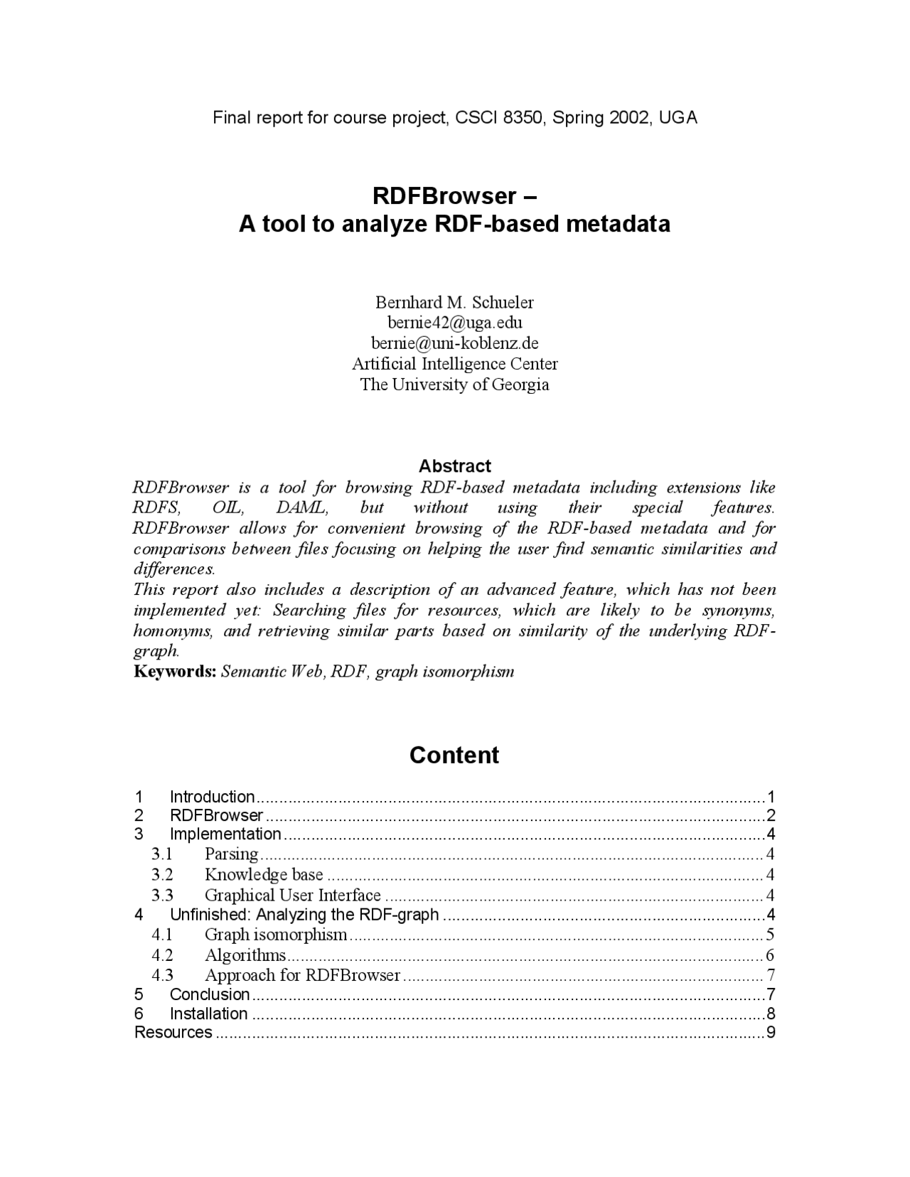RDF Browser A Tool to Analyze RDF Based Metadata | CSCI 8350 - Docsity