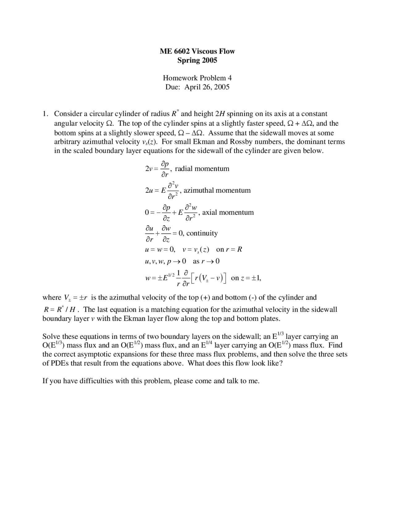 Homework Problem 4 Viscous Flow Me 6602 Docsity