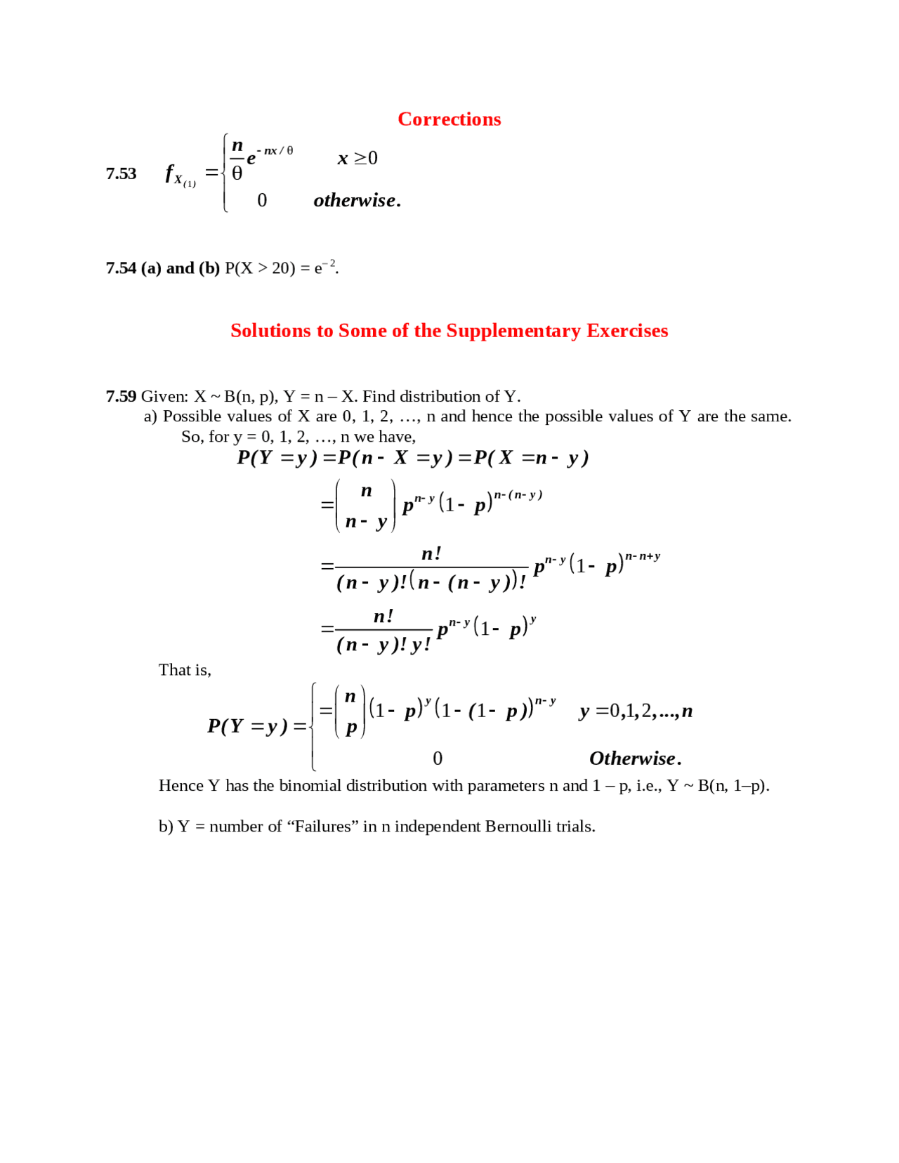 Solution to Some of the Supplementary Exercises | STA 4321 - Docsity
