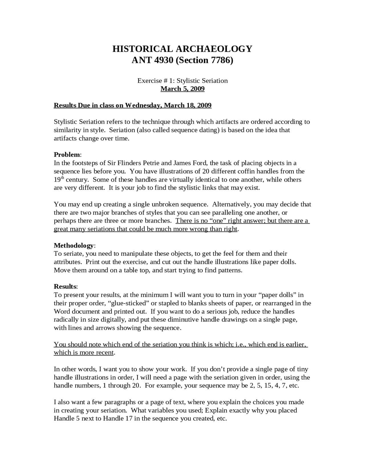 Exercise One Stylistic Seriation Special Topics In Anthropology
