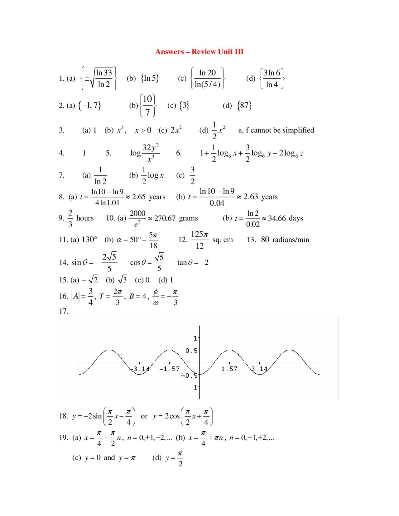 Review Sheet for Precalculus Algebra and Trigonometry | MAC 1147 ...