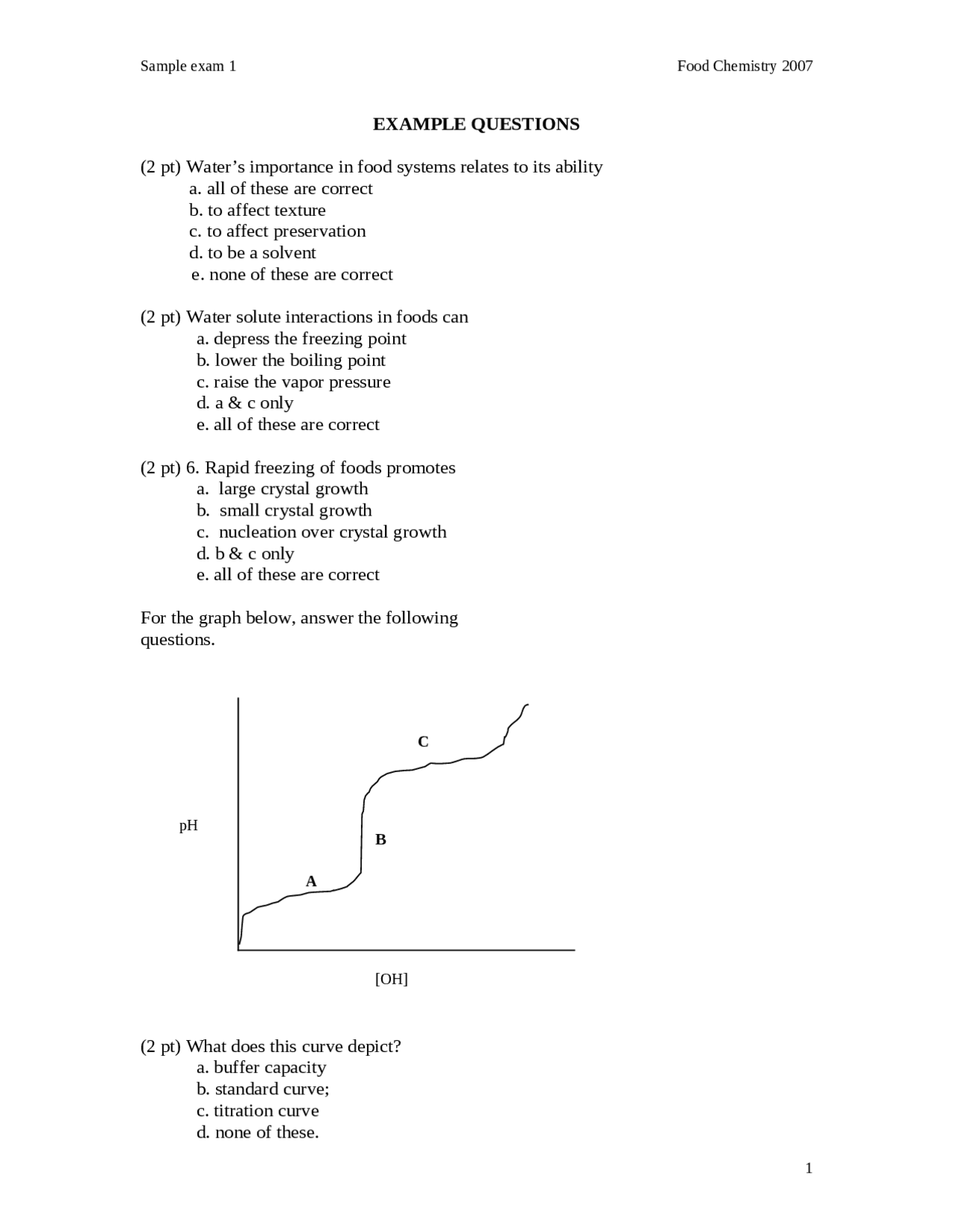 Sample Exam 1 For Food Chemistry Fos 4311 Docsity
