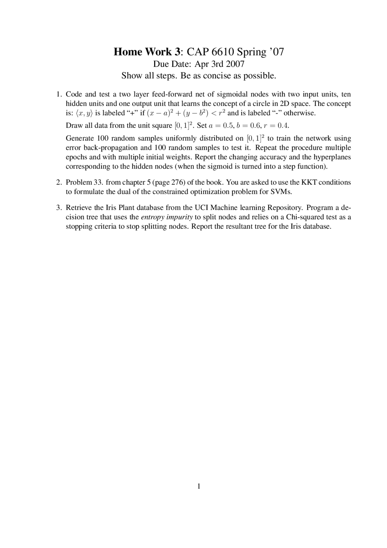 Homework 3 For Machine Learning Cap 6610 Docsity