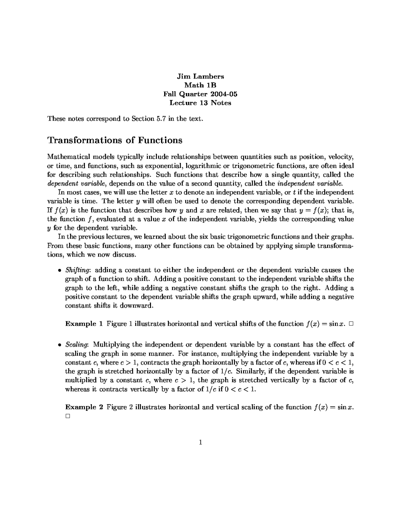 Transformations For Functions Lecture Notes Math 1B Docsity Transformations For Functions Lecture Notes Math 1B Docsity