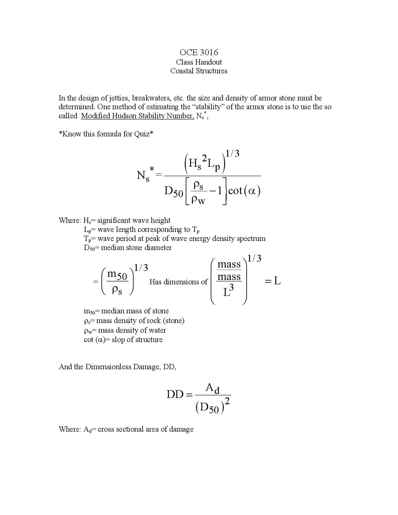 Class Handout On Coastal Structures Oce 3016 Docsity