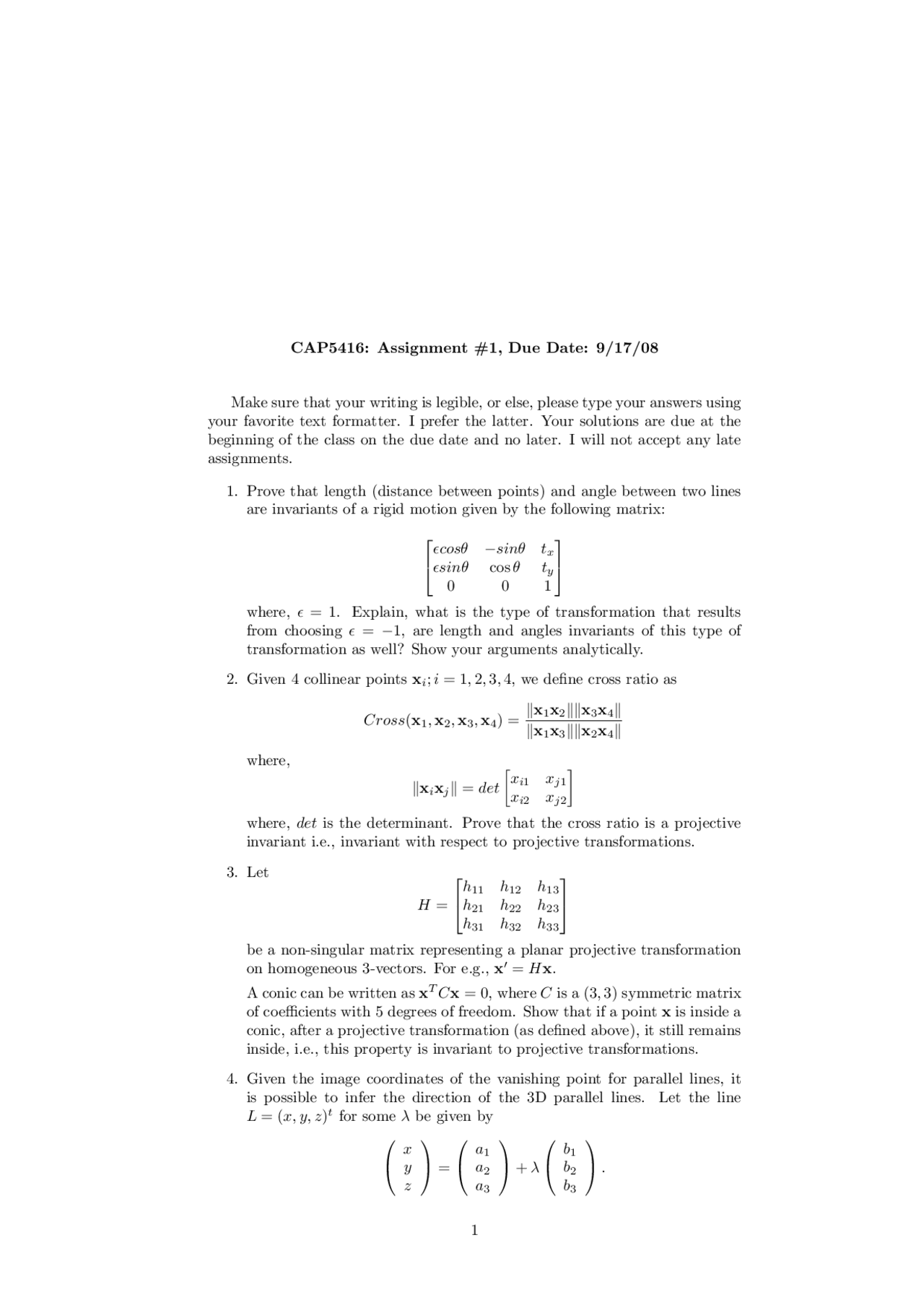 Computer And Vision I Assignment I Cap 5416 Docsity