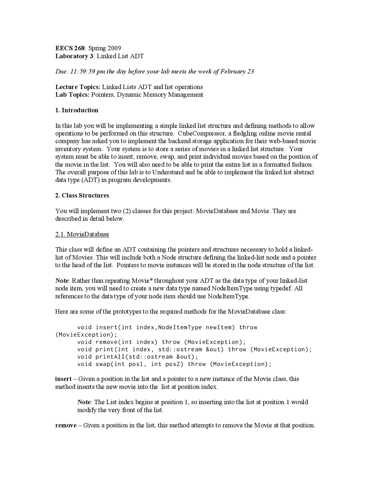 Pointers And Dynamic Memory Management In Programming Ii Lab 3 Eecs