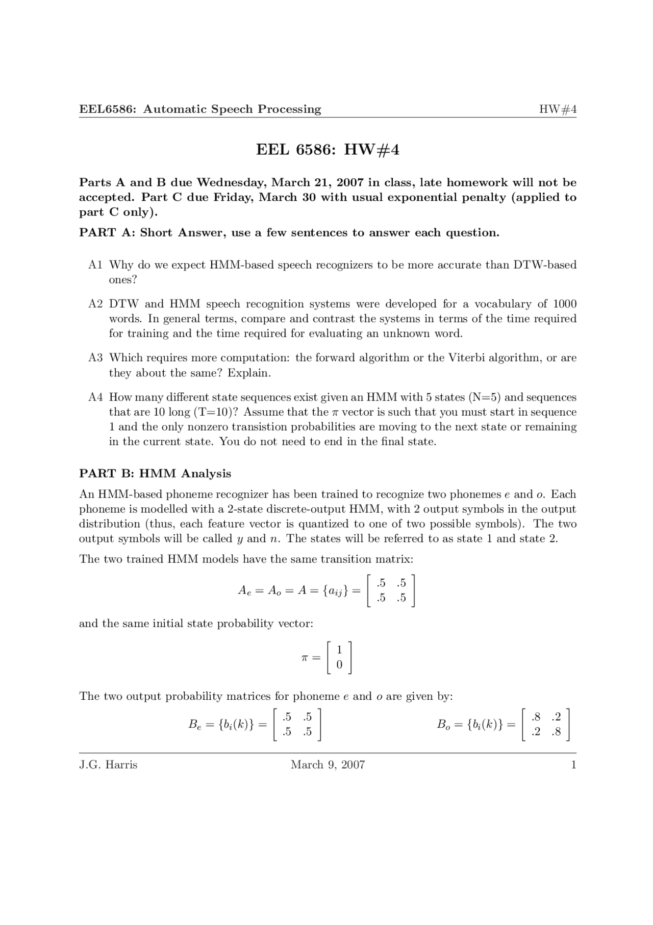 Homework 4 Hmm Analysis Hmm Based Digit Recognition Eel 6586 Docsity