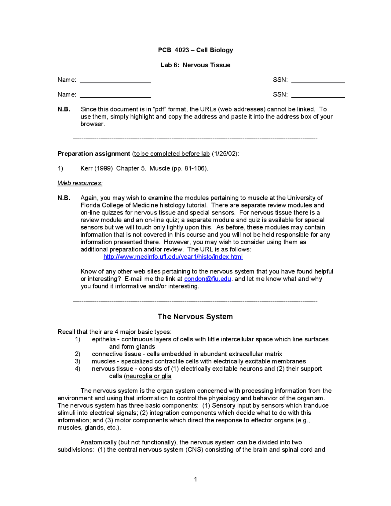 Assignment Nervous Tissue Cell Biology Pcb 4023 Docsity