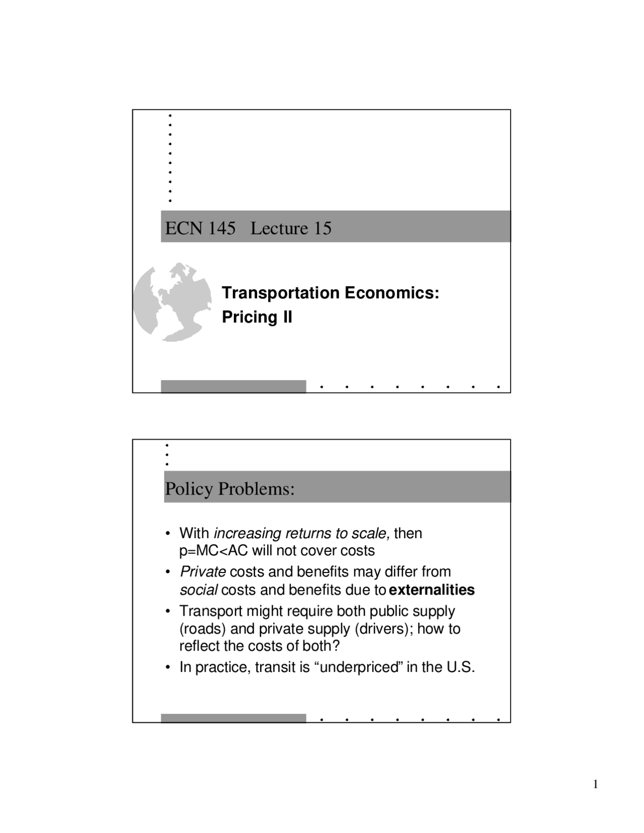 Pricing Ii Transportation Economics Lecture Slides Ecn 145