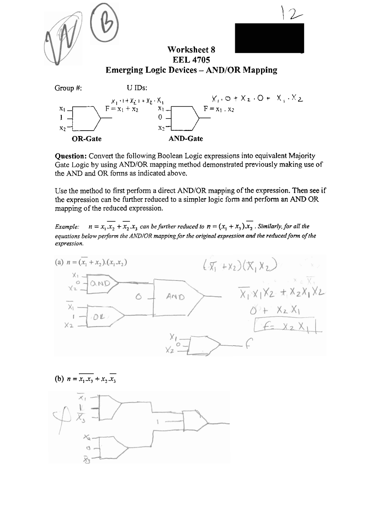 Worksheet 8 with Solved Questions | Logic Design | EEL 4705 - Docsity