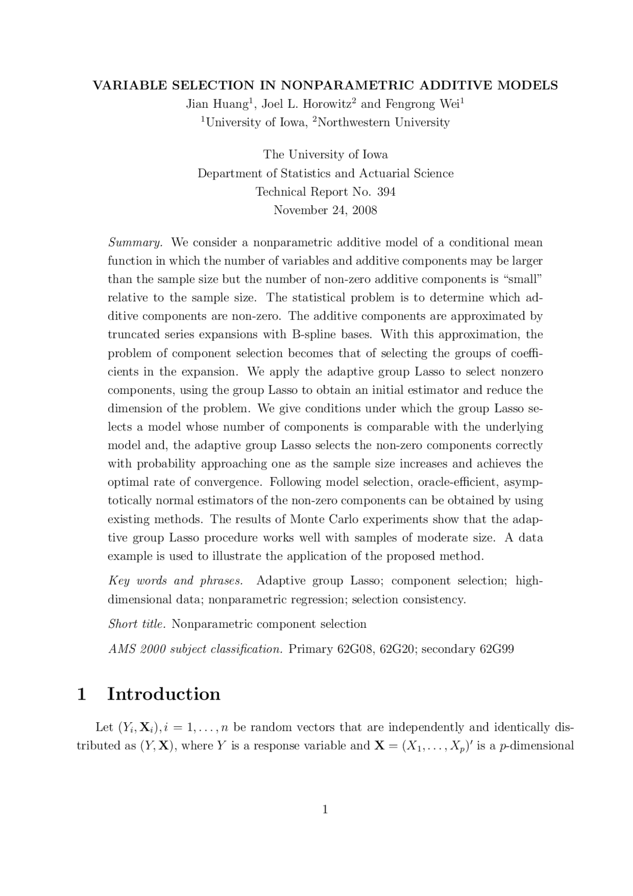 Variable Selection In Nonparametric Additive Models Handout 169 194 Docsity