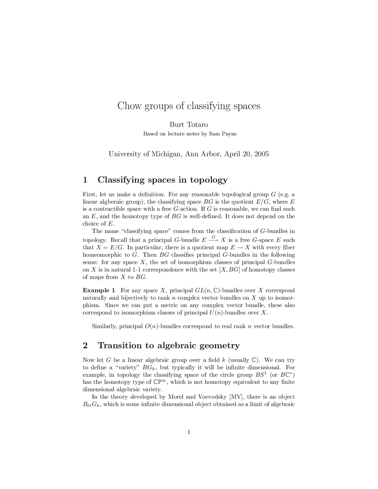 Notes On Chow Groups Of Classifying Spaces Risk Theory Math 523
