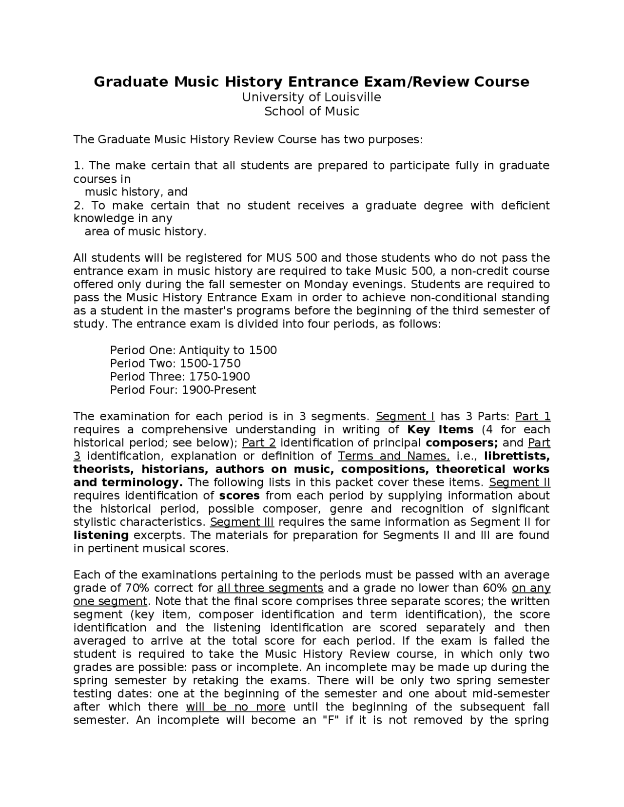 Graduate Music History Review Course | MUS 500 - Docsity