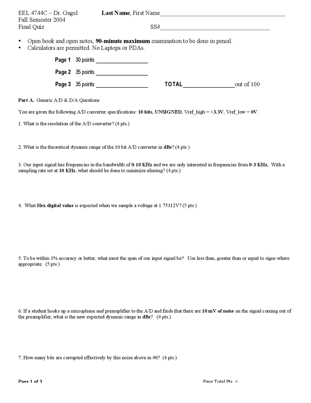 9 Questions on Pre Amplifier and Dynamic Range - Quiz | EEL 4744 - Docsity
