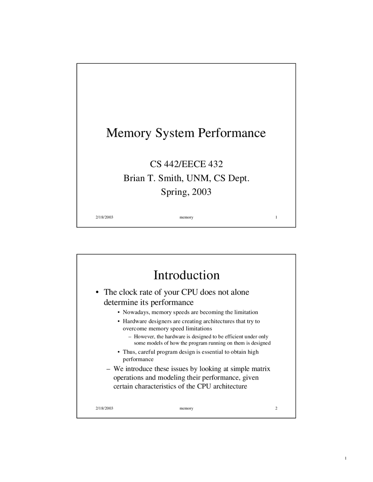 Memory System Performance Lecture Slides Cs 442 Docsity
