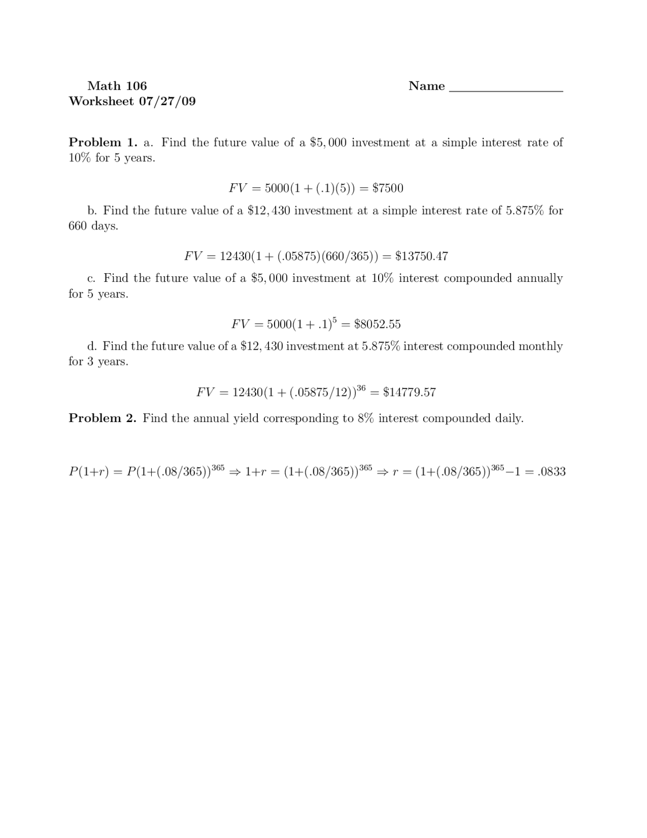 Assignment Questions with Solutions - Mathematics II | MATH 106 - Docsity