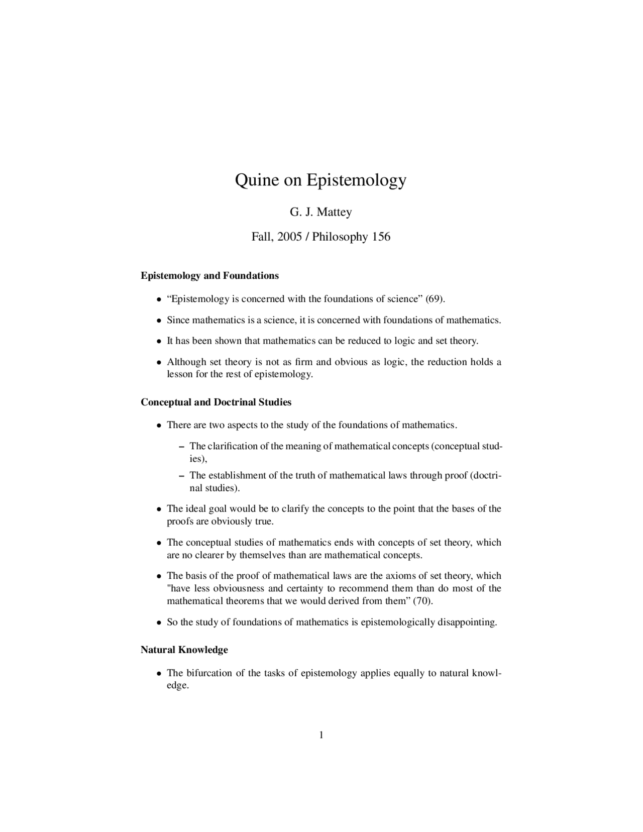 Quine On Epistemology Hellenistic Philosophy Phi 143 Docsity