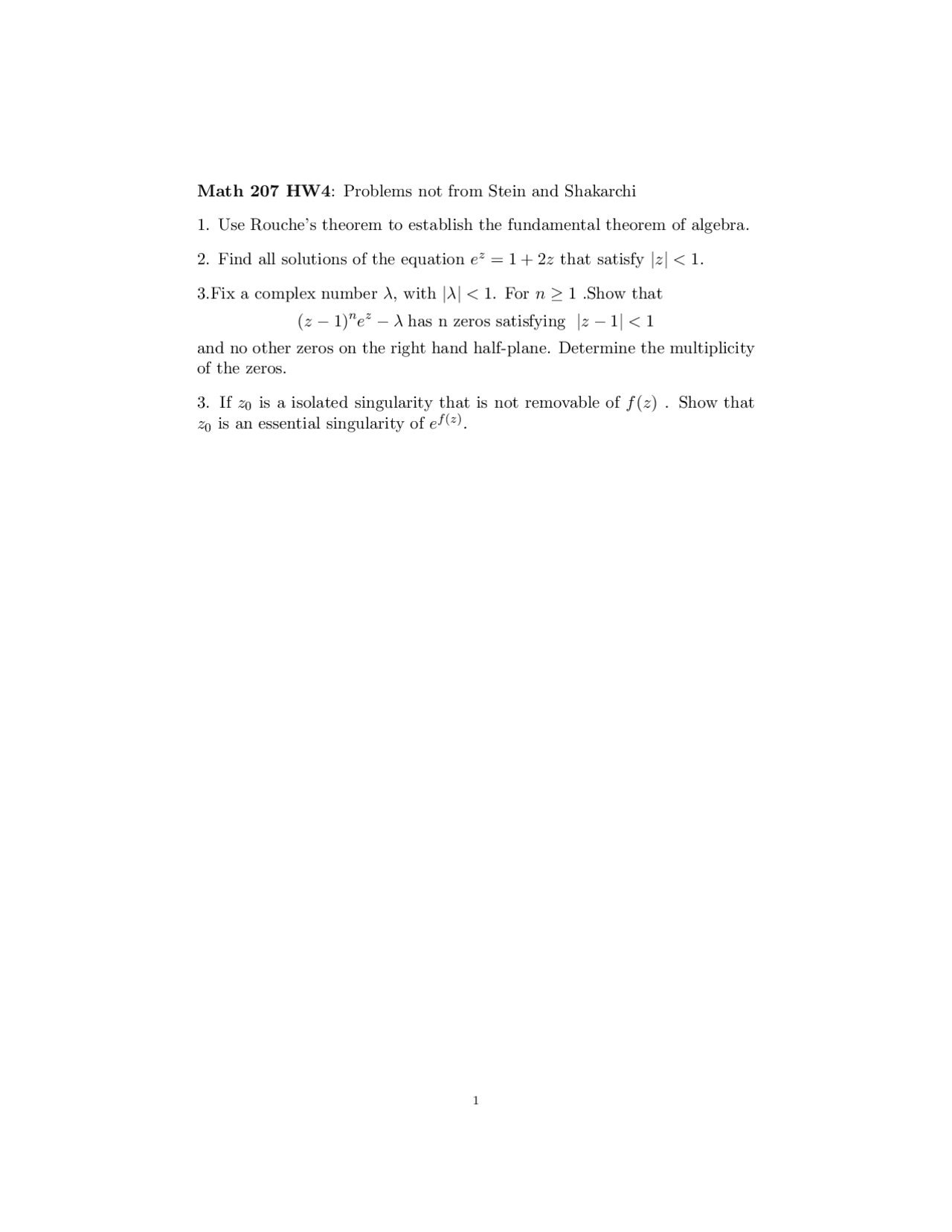 Homework Iv Problems Complex Analysis Math 207 Docsity