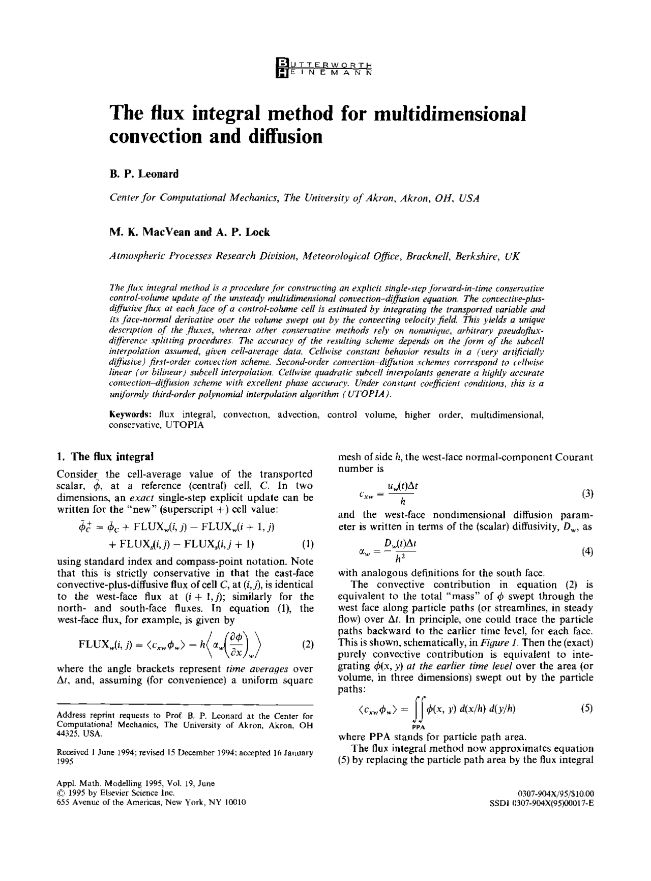 The Flux Integral Method For Multidimensional Convection And Diffusion