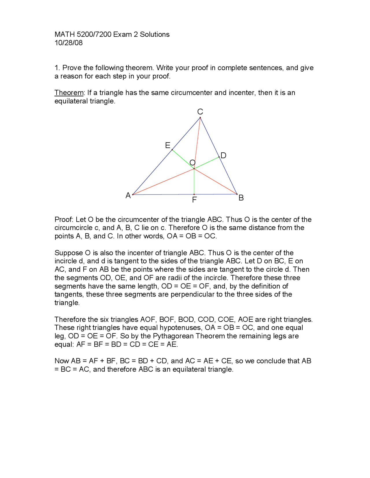 Exam 2 Solutions Foundations Of Geometry I Math 5200 Docsity