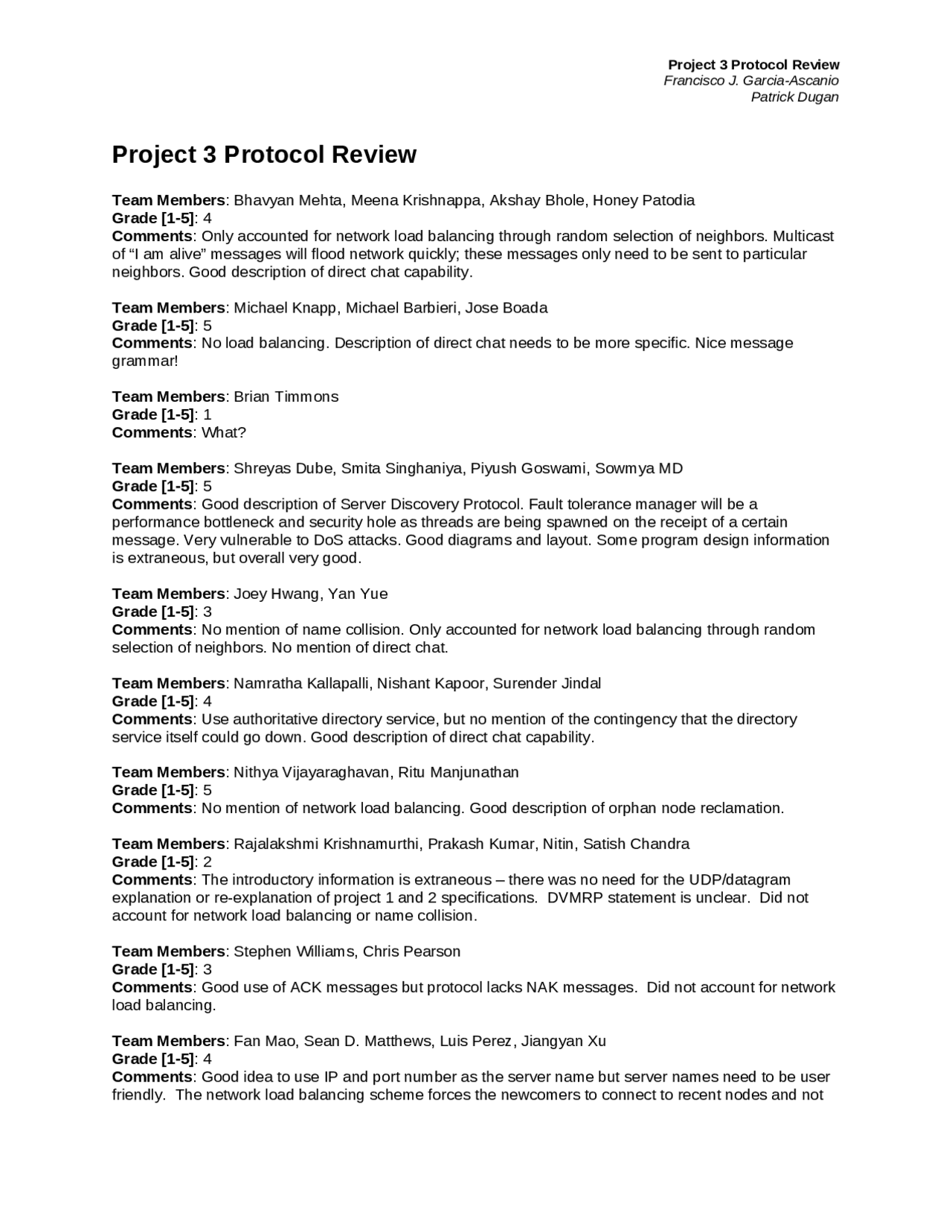 Project 3 Protocol Review Distributed Operating Systems Principles