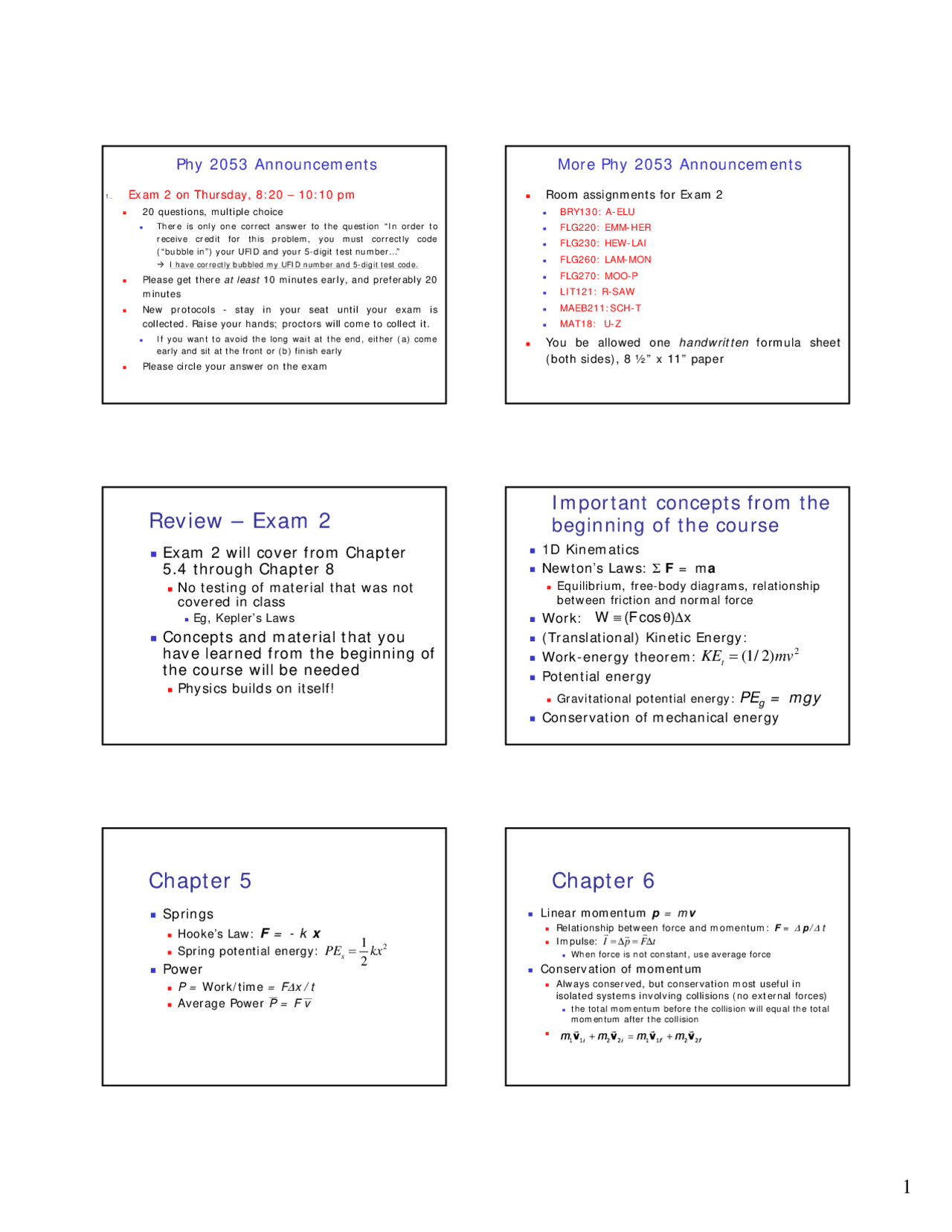 Physics I - Review Study for Exam 2 | PHY 2053 - Docsity