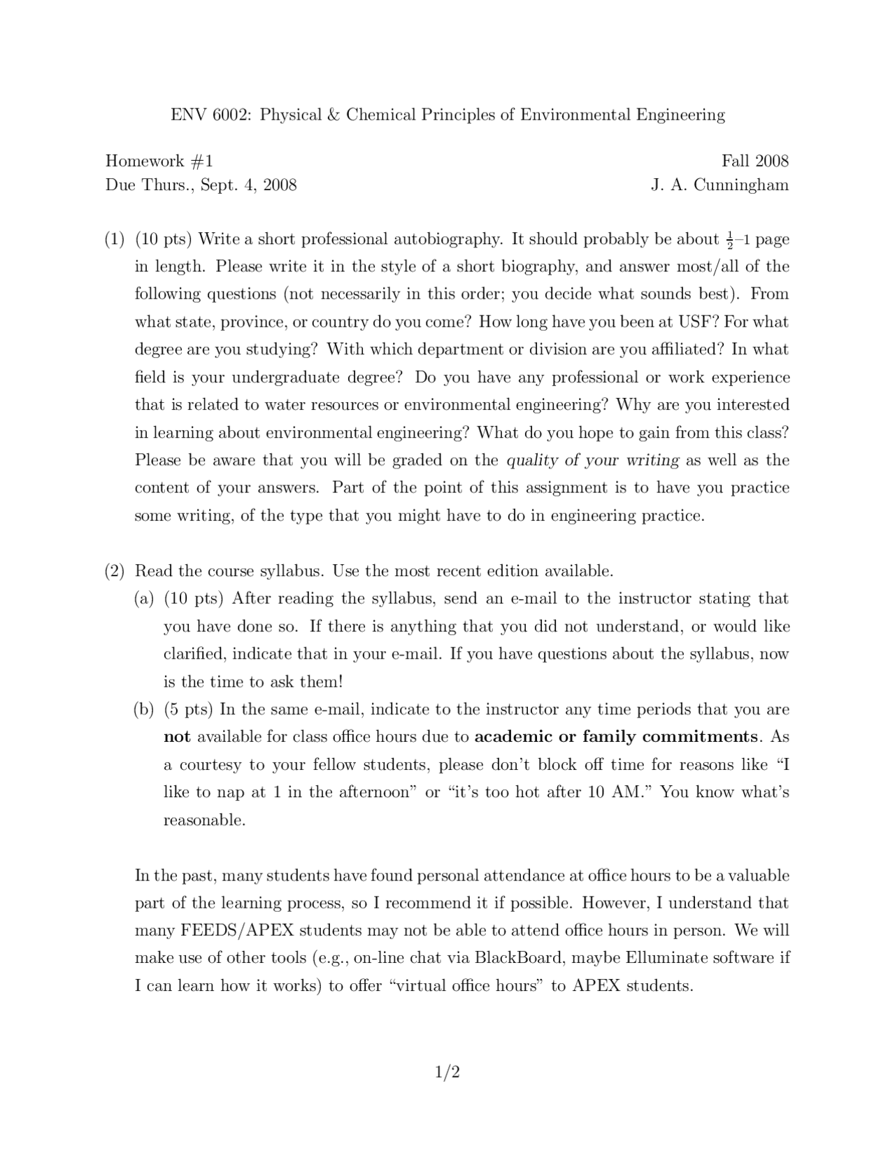 Homework 1 Problems For Physical And Chemical Principles Env 6002